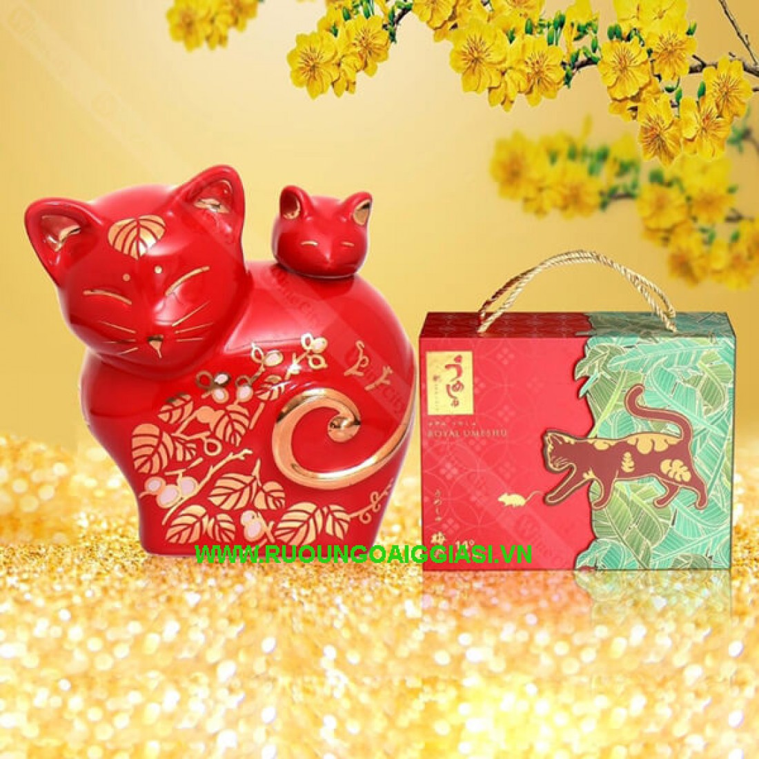Rượu Mèo Sứ Nhật Bản Màu Đỏ | Rượu Linh Vật 2023